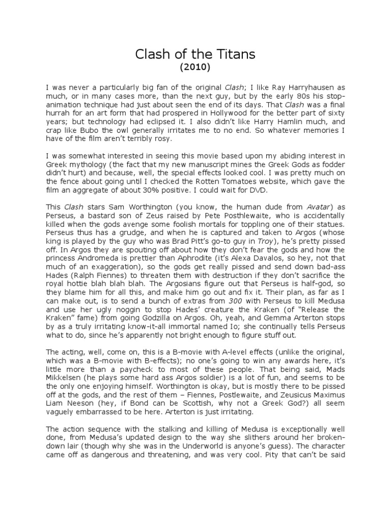 Clash of the Titans 2010 movie review | Greek Mythology | Ancient Greek ...