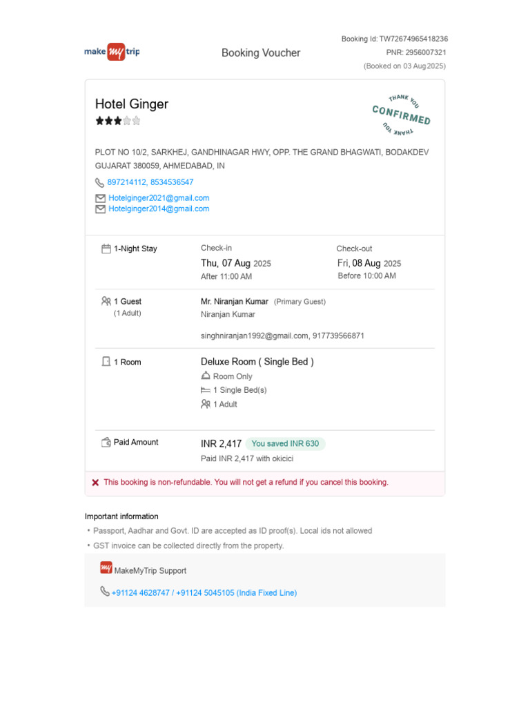 Booking Confirmation Voucher | PDF