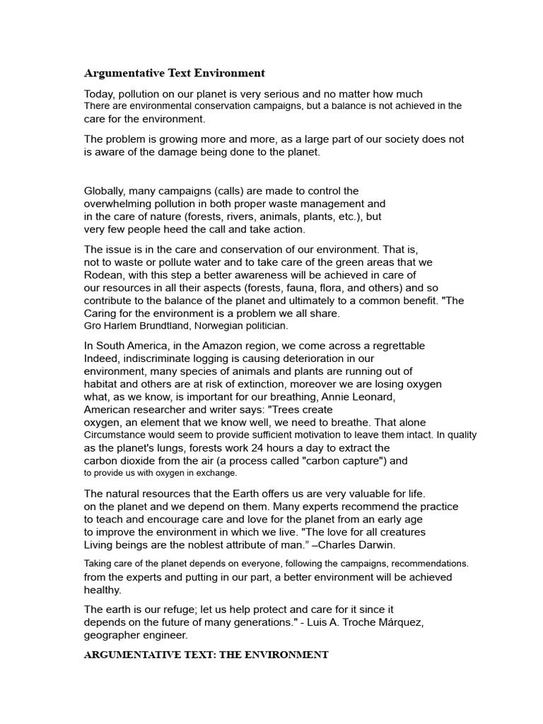 Argumentative Text About Environmental Pollution | PDF | Conservation ...