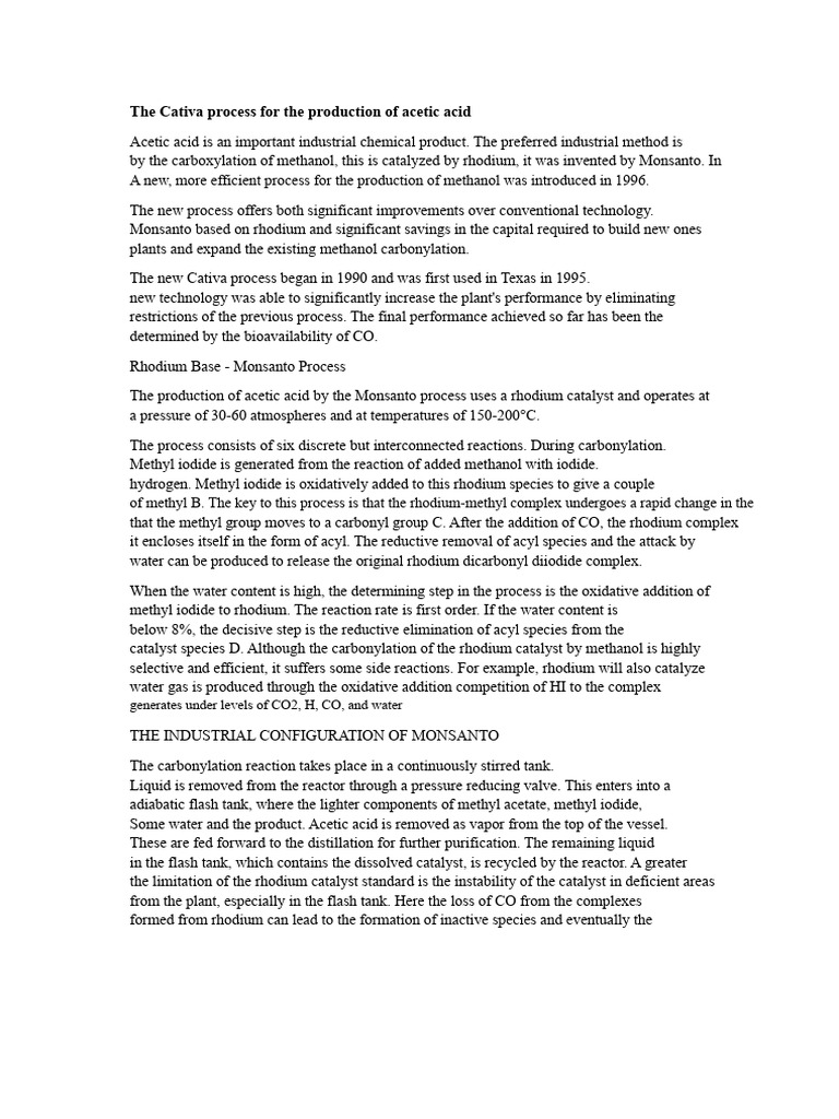 Summary of The Cativa Process | PDF | Catalysis | Acetic Acid
