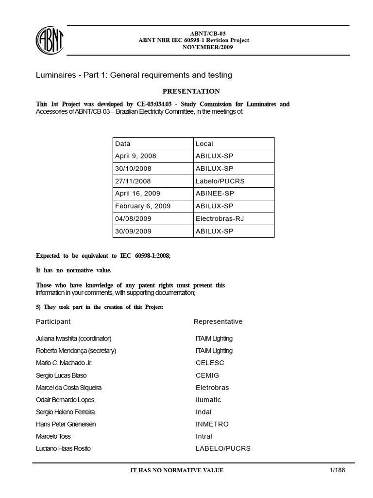 ABNT NBR IEC 60598-1 Overview | PDF | Electrical Wiring | Insulator ...