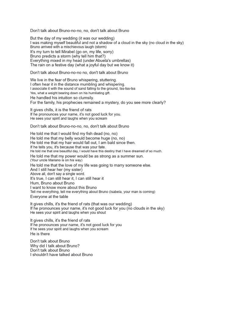 Don't Talk About Bruno Lyrics | PDF