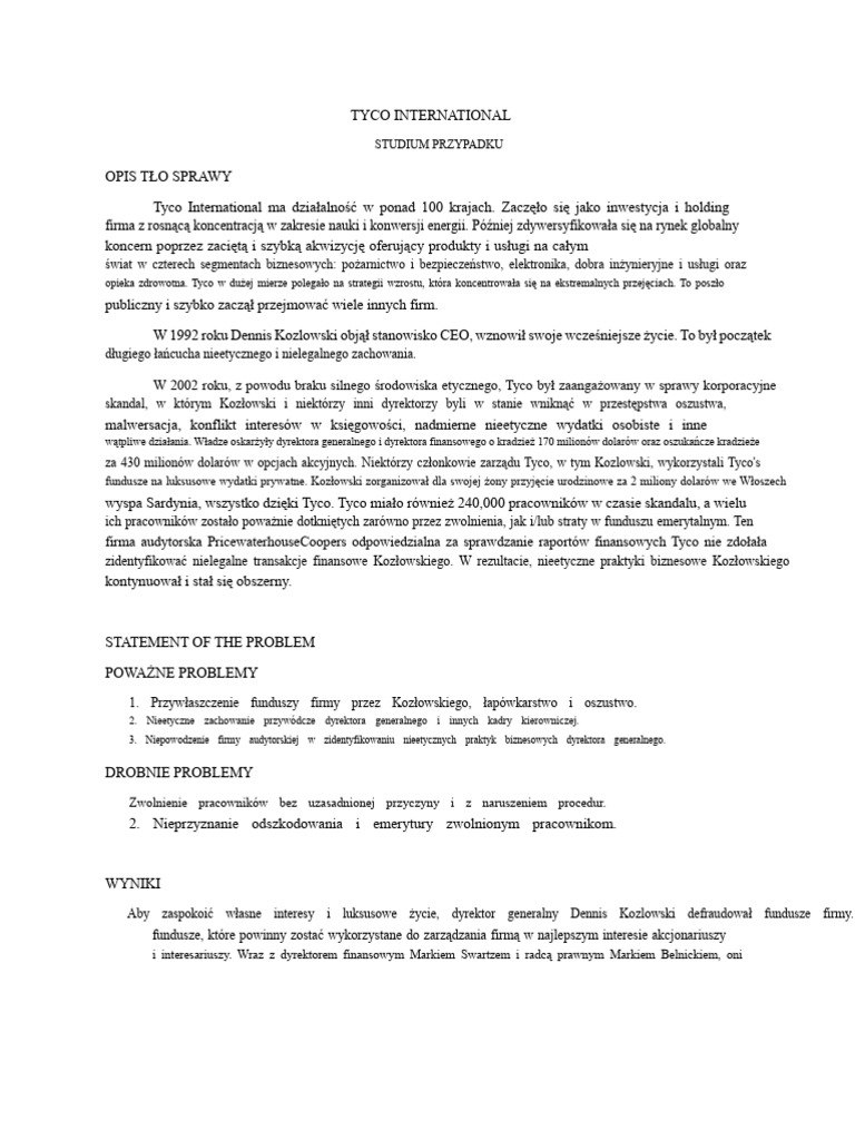 Final Tyco Case Study | PDF