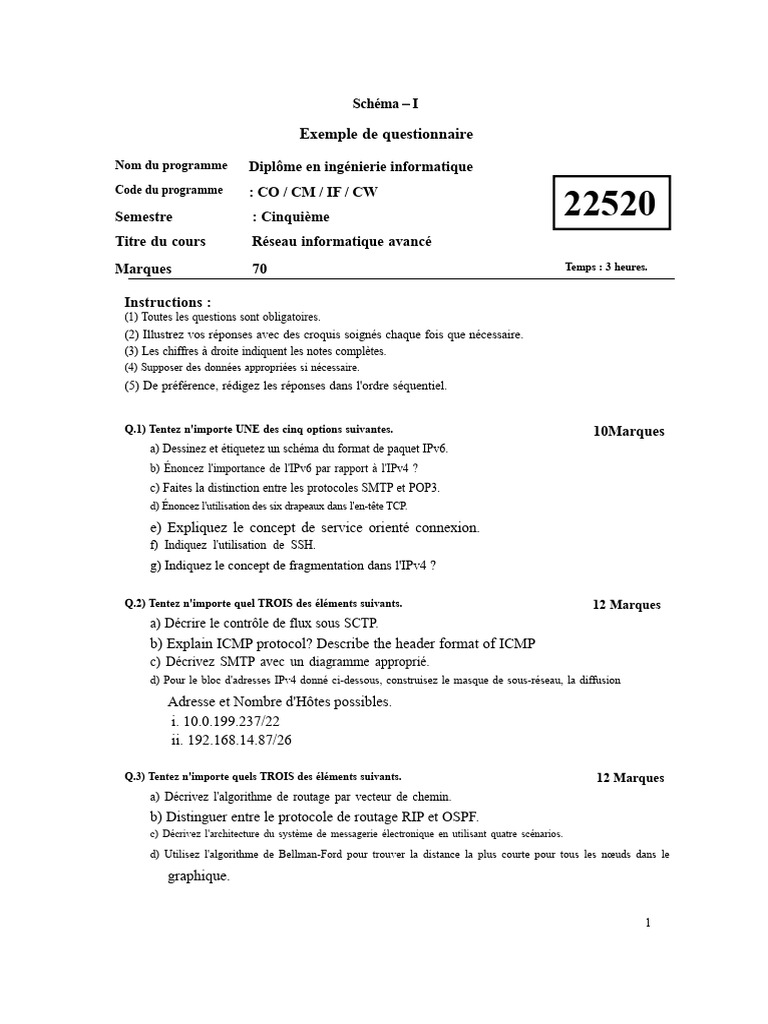Examen D'échantillon Sur Les Réseaux Informatiques Avancés | PDF | Adresse IP | I Pv6