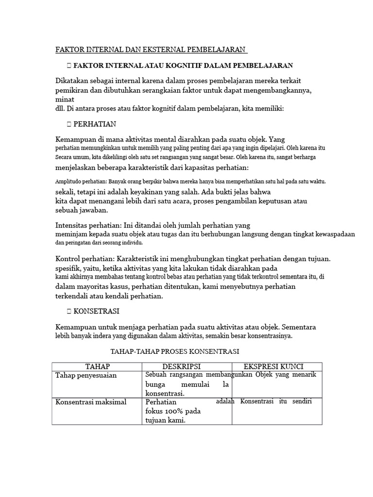 Faktor Internal dan Eksternal Pembelajaran | PDF