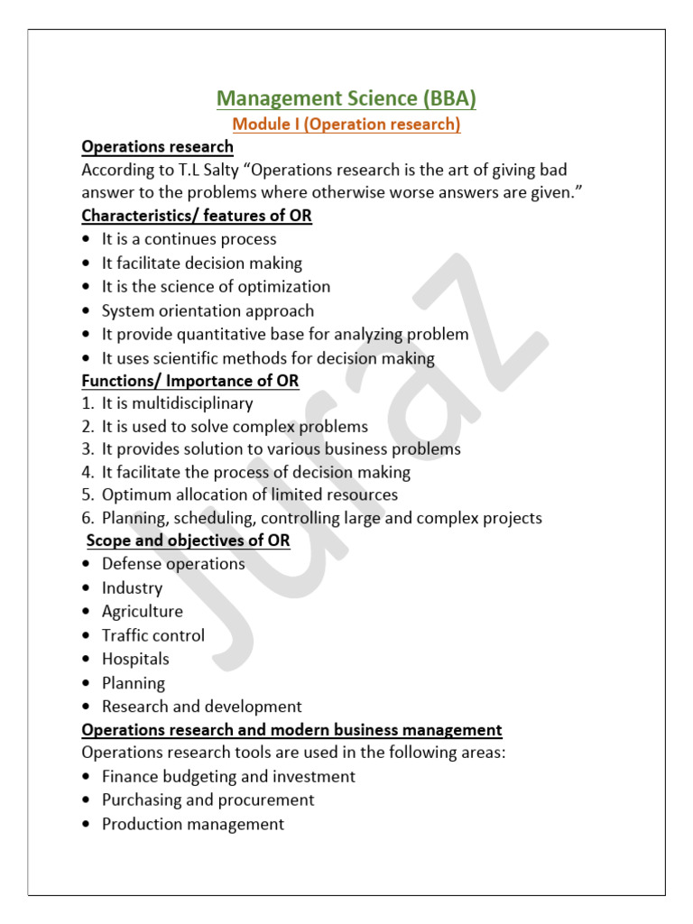 Operations Research in BBA Management | PDF | Mathematical Optimization ...