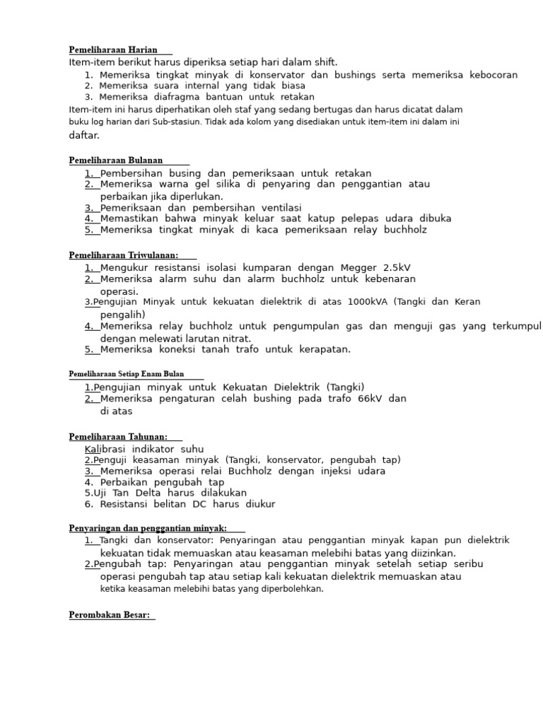 Pemeliharaan Transformator | PDF