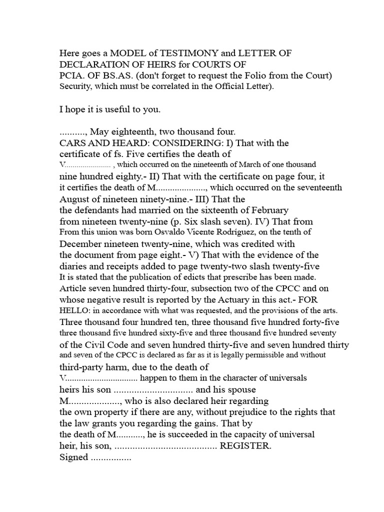 Declaration of Heirs Template for Courts | PDF | Common Law | Justice