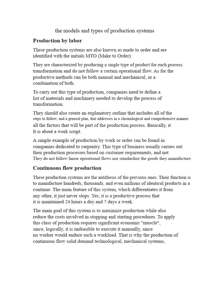 The Models and Types of Production Systems | PDF | Mass Production ...