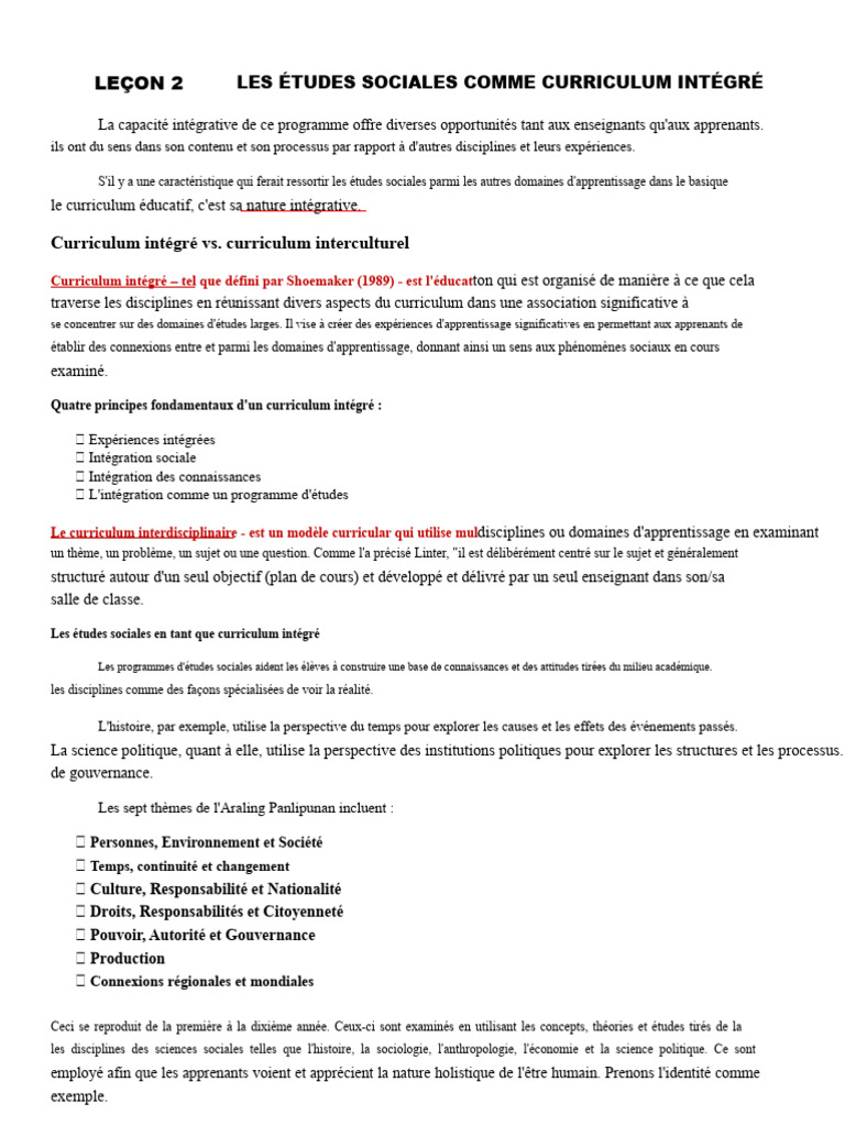 Curriculum intégré en études sociales | PDF | Science | Environnement ...