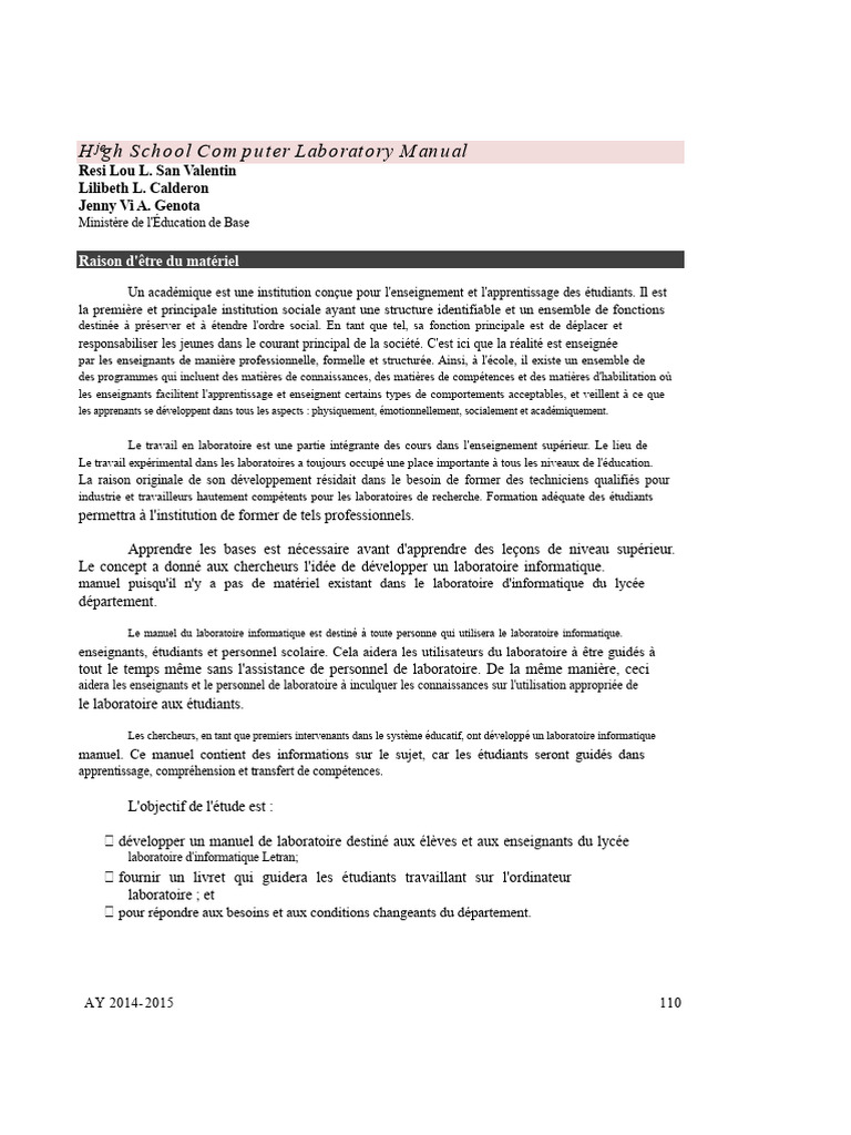 Manuel de Laboratoire Informatique de Lycée | PDF | Informatique ...