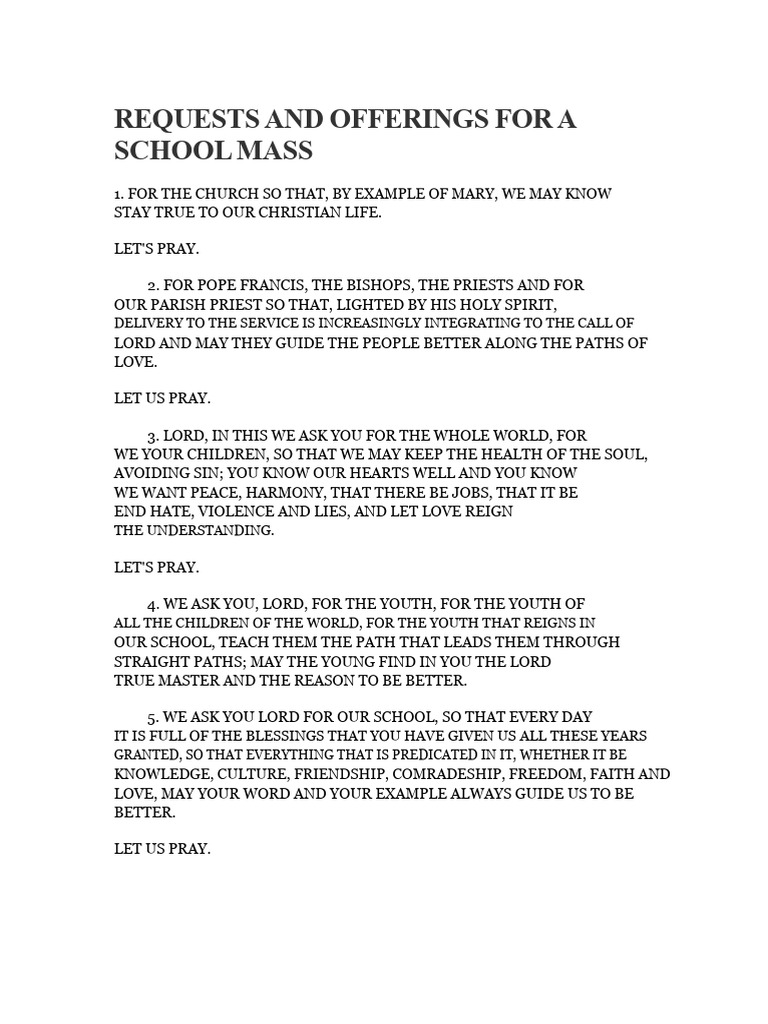 School Mass Requests and Offerings Guide | PDF