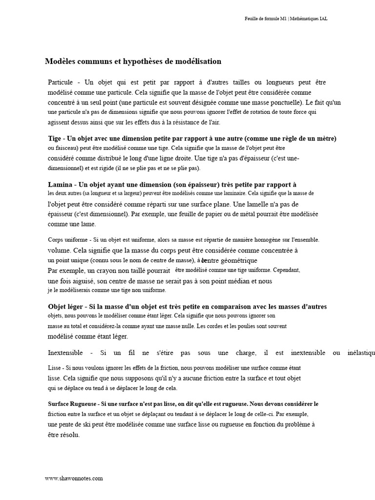 Feuille de Formule M1 | PDF | Accélération | Moment d'une force