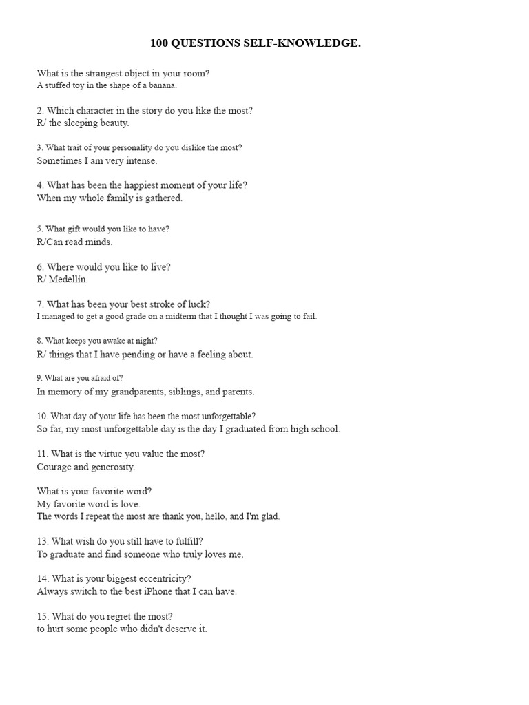 100 Self-Knowledge Questions | PDF