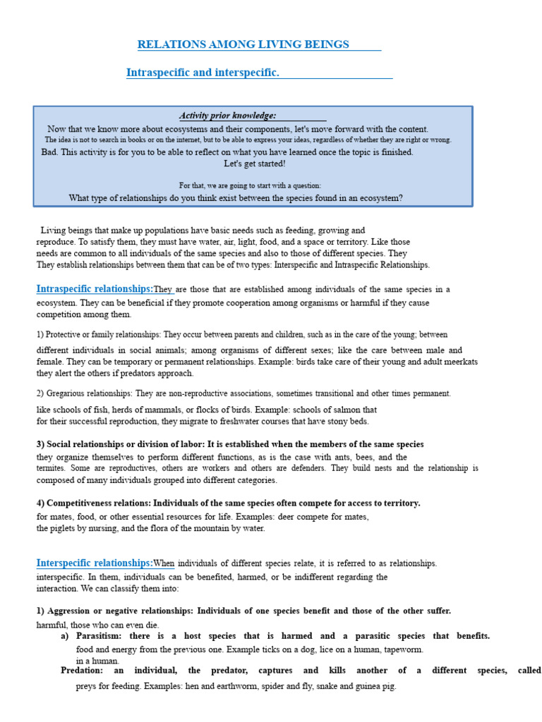 Relations Between Living Beings | PDF | Zoology | Biology