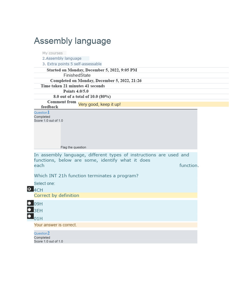 Assembly Language Extra Points 5 | PDF