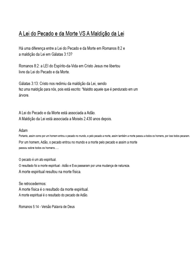 Lei Do Pecado e Da Morte Vs A Maldição Da Lei | PDF | Pecado | Adão e Eva