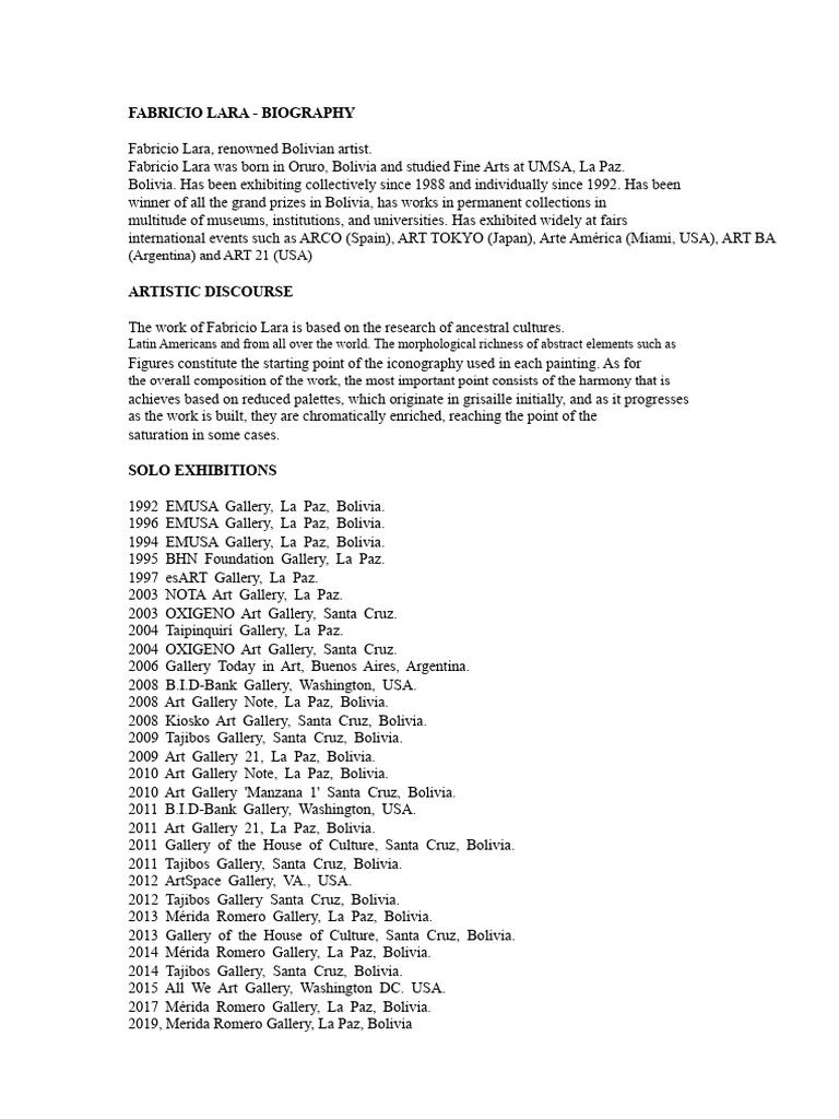Fabricio Lara CV Bio 2021 | PDF | Bolivia | The Arts