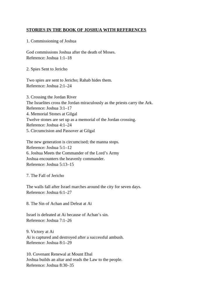 Key Stories in the Book of Joshua | PDF | Joshua | Samson