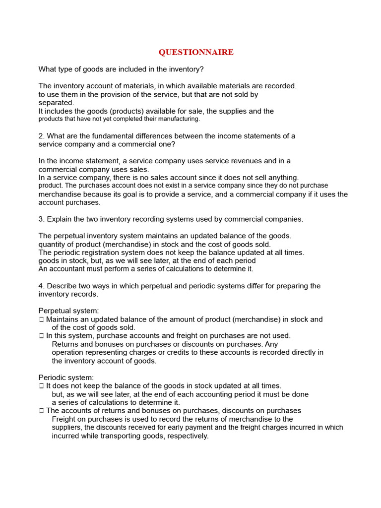 Questionnaire of Chapter 6 | PDF | Cost Of Goods Sold | Expense