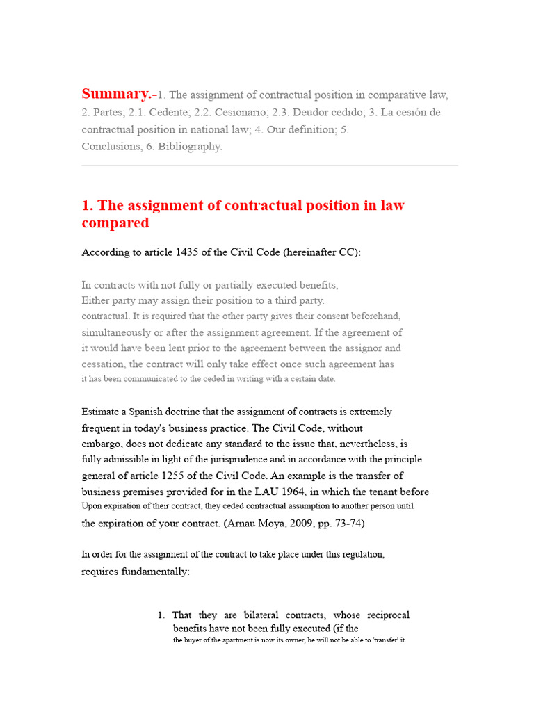 Assignment of Contractual Position in Law | PDF | Assignment (Law ...