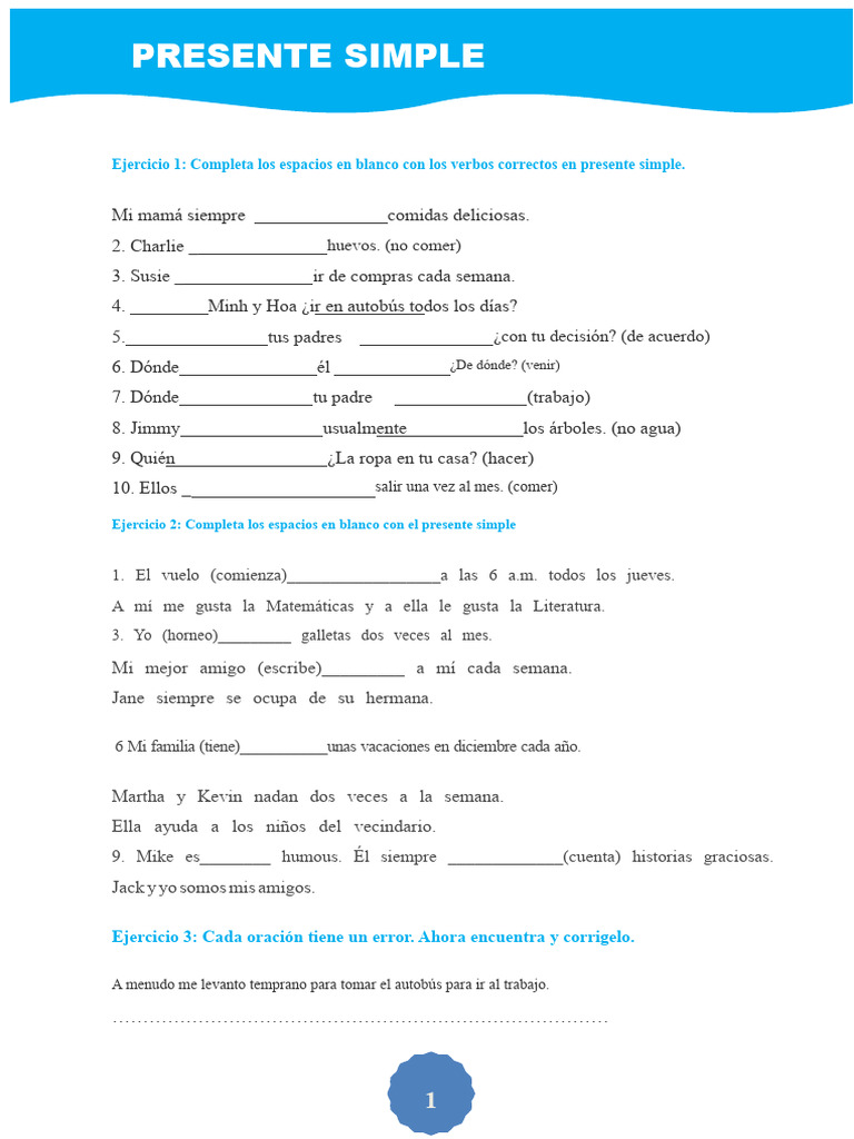 Presente Simple - Hoja de Trabajo 2 | PDF