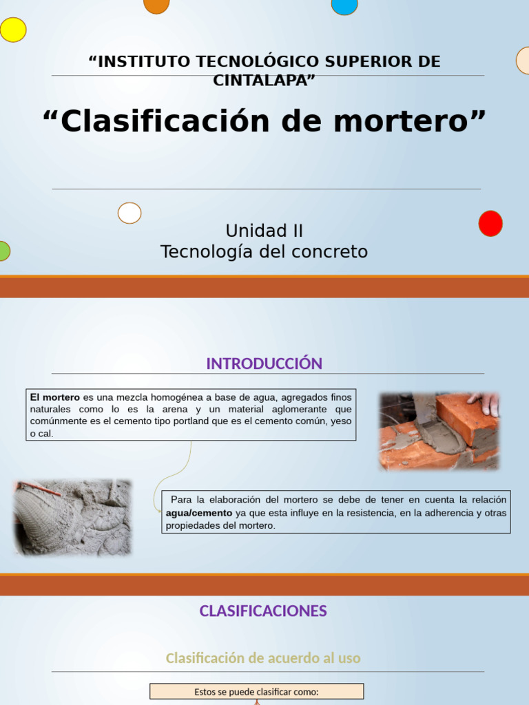 Clasificacion de Morteros | PDF | Mortero (Albañilería) | Cemento