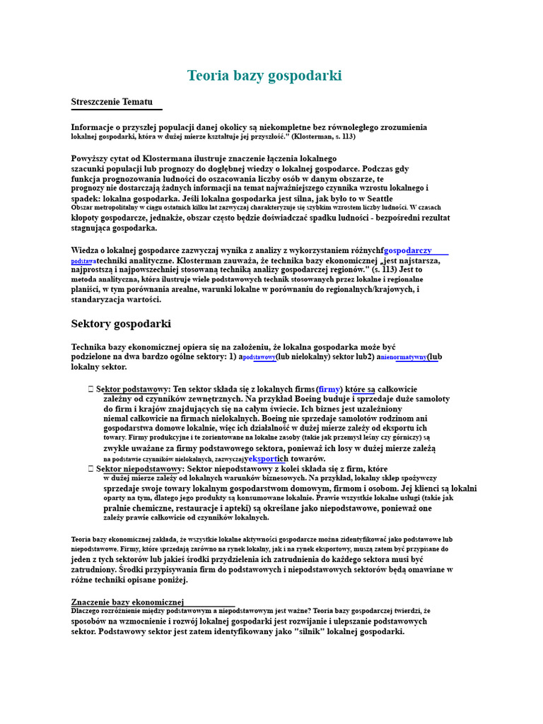 Teoria Bazy Ekonomicznej | PDF