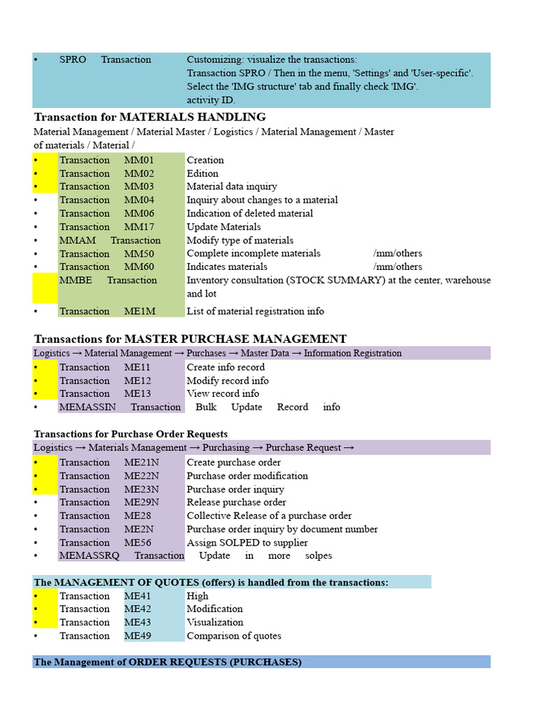 SAP MM Transactions Summary PDF | PDF | Logistics | Software