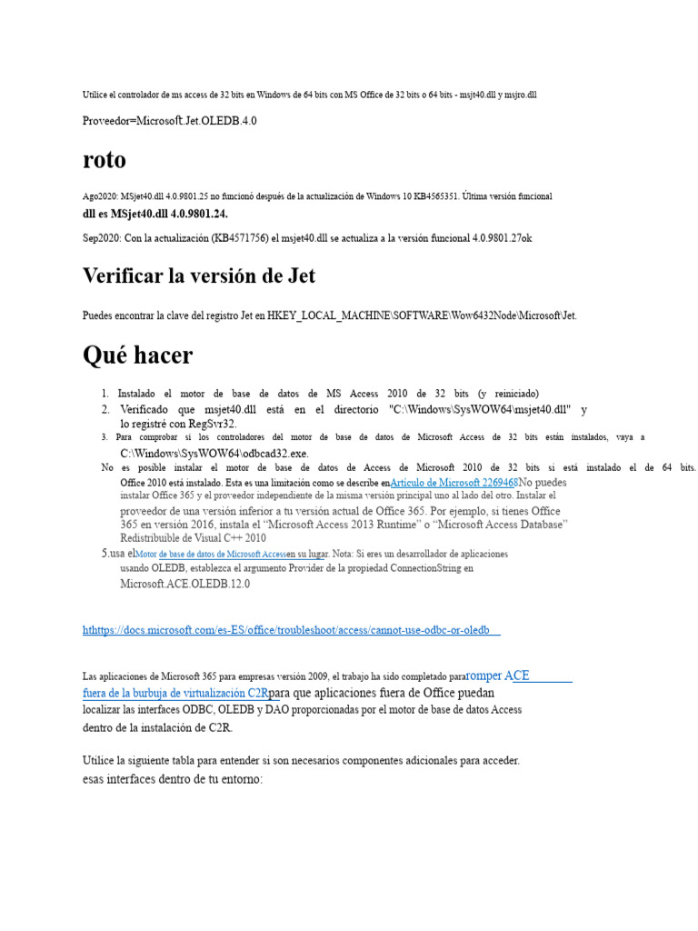 Utilice El Controlador de MS Access de 32 Bits en Windows de 64 Bits Con MS Office de 32 Bits o ...