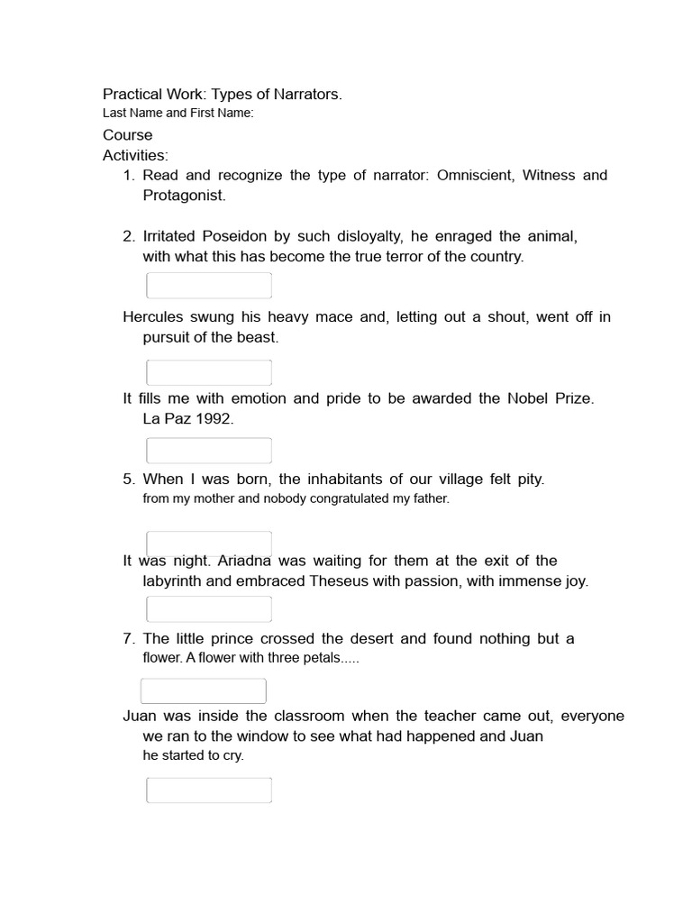 Practical Work Types of Narrators | PDF