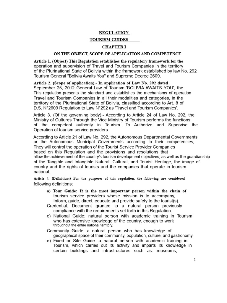Bolivia Tourism Regulation Overview | PDF | Tourism | Statute Of ...