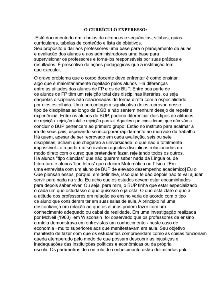 O Currículo Expresso | PDF | Aprendizado | Pedagogia
