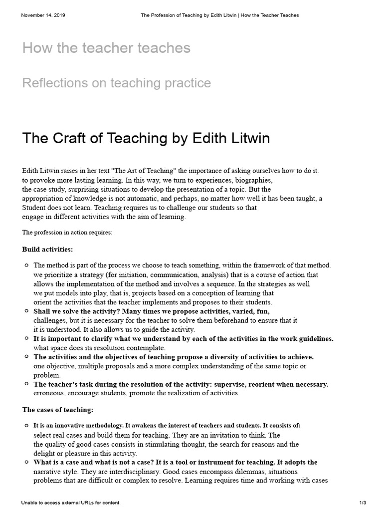 SUMMARY The Teaching Profession by Edith Litwin - How The Teacher ...