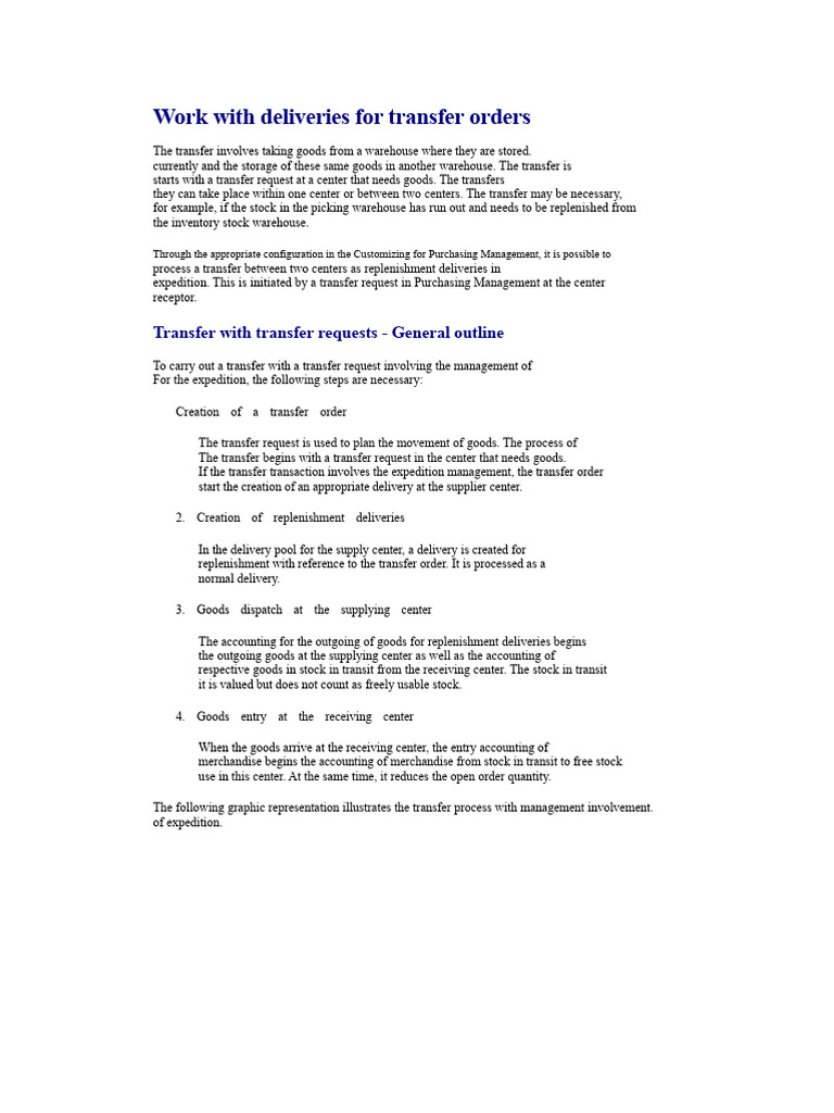 Transfer Orders and Delivery Management | PDF | Warehouse | Goods