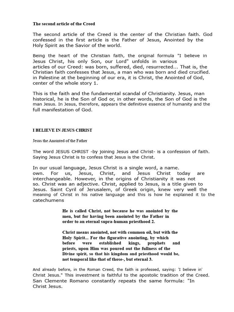 Understanding Jesus Christ in the Creed | PDF | Jesus | God The Father
