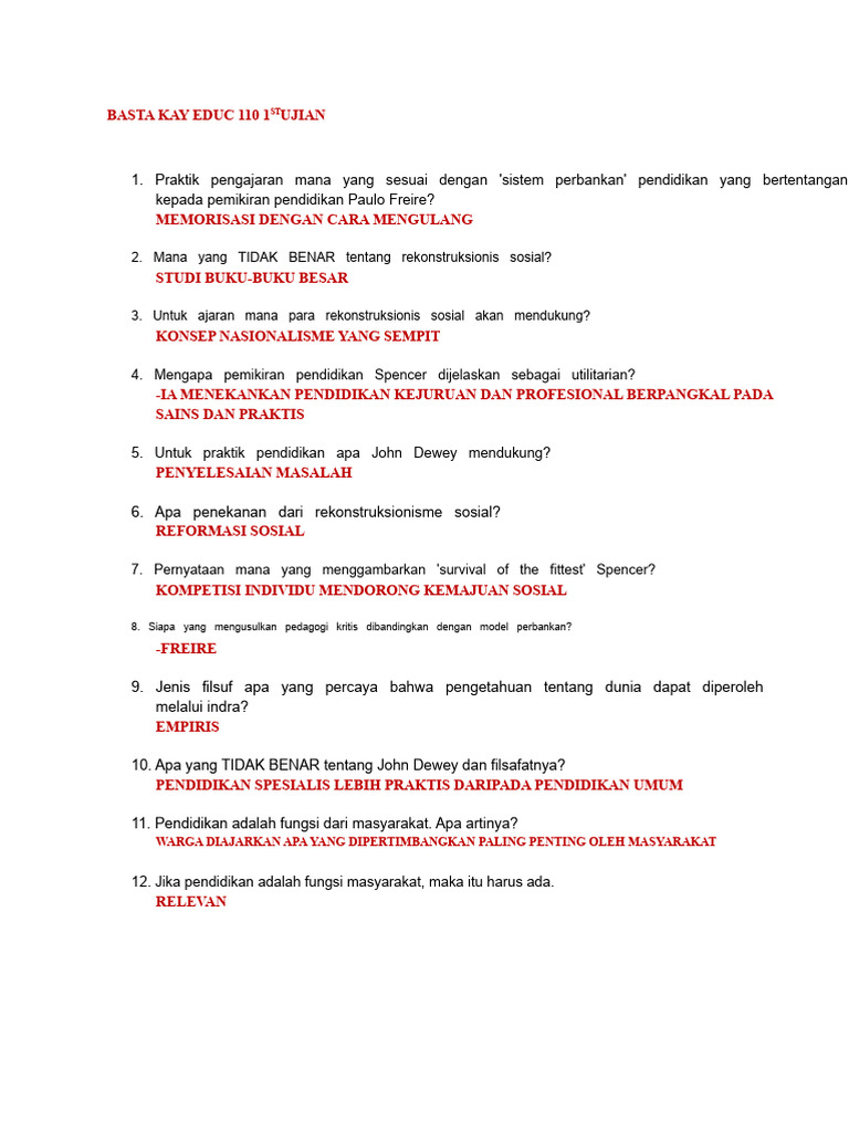 Basta Kay Educ 110 Ujian Pertama 2 | PDF
