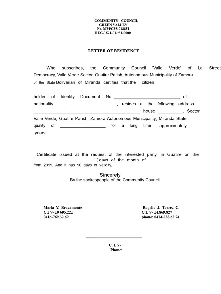 Carta de Residencia Consejo Comunal | PDF
