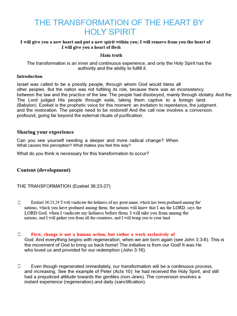 The Transformation of The Heart by The Holy Spirit | PDF | Born Again ...