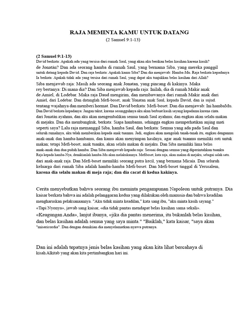 Belas Kasihan Raja David untuk Mefiboset | PDF
