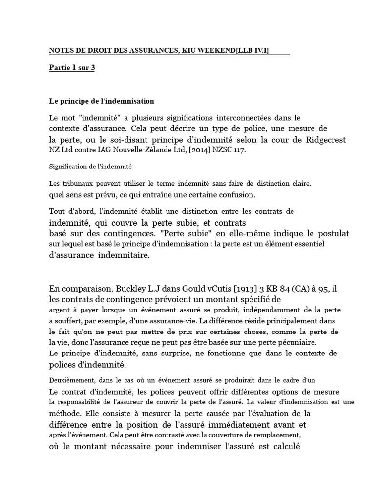 Notes Sur Le Droit Des Assurances | PDF | Assurance | Loi