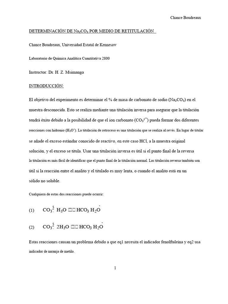 Determinación de Na2CO3 (Informe Completo) | PDF | Valoración | Química