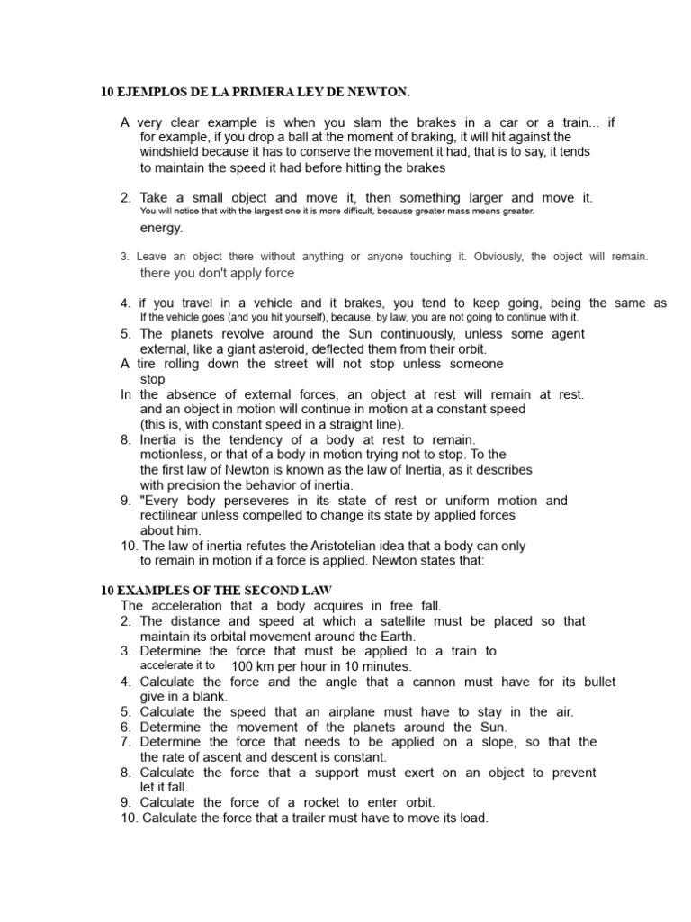 10 Examples of Newton's First Law | PDF | Force | Inertia