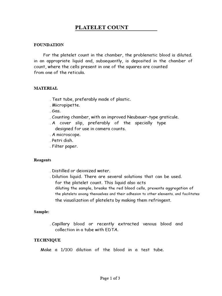 PLATELET COUNT - Students PDF | PDF | Blood | Blood Cell