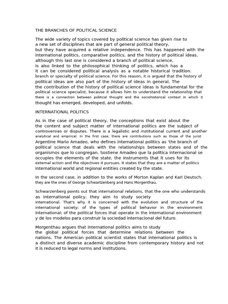 The Branches of Political Science | PDF | Science | Political Science