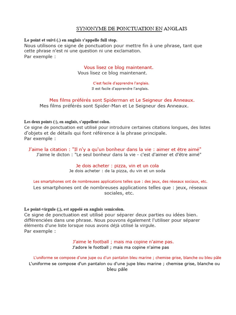 Signes de ponctuation en anglais | PDF | Phrase | Guillemet