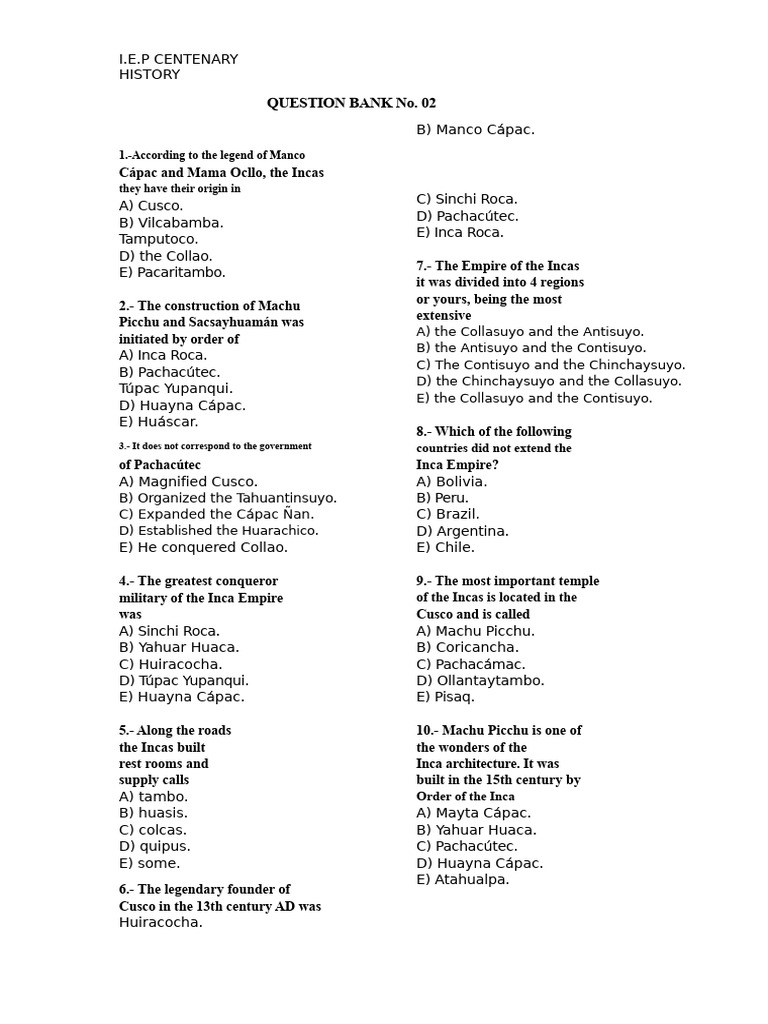 20 Questions About The Inca Empire | PDF | Inca Empire | Andes