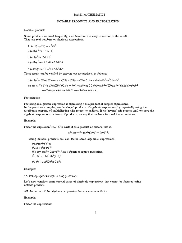 Notable Products and Factorization Guide | PDF | Factorization | Polynomial