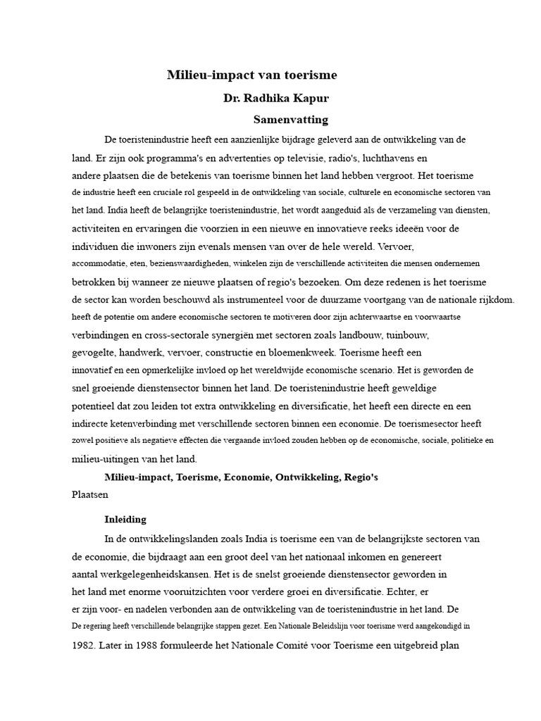 Milieu-Impact Van Toerisme | PDF