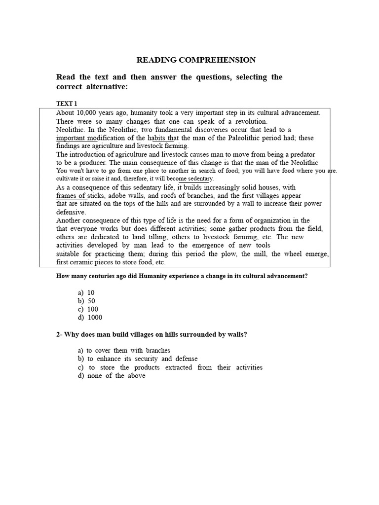 Neolithic Revolution Reading Comprehension | PDF | Neolithic | Agriculture